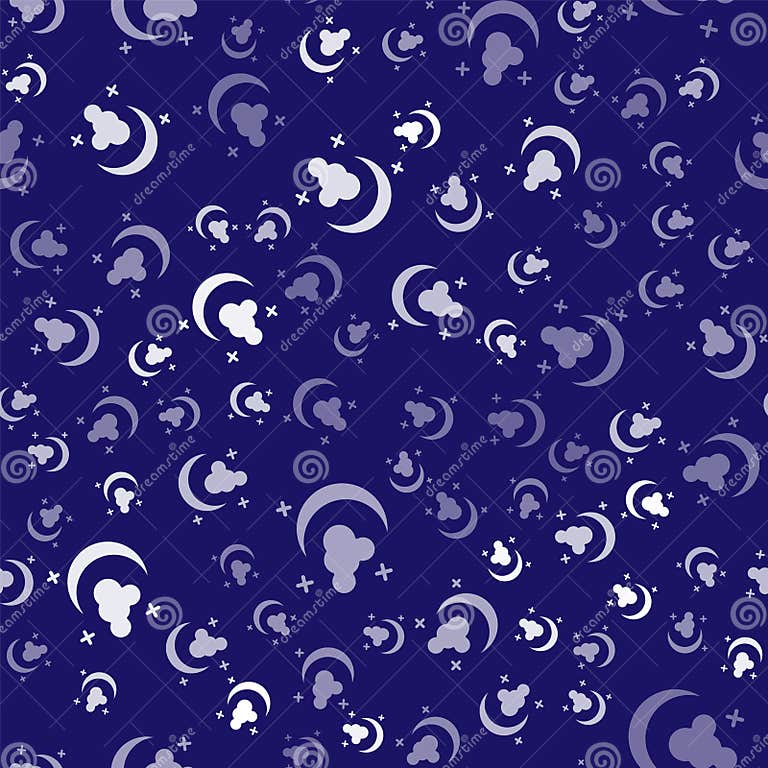 White Moon and Stars Icon Isolated Seamless Pattern on Blue Background ...