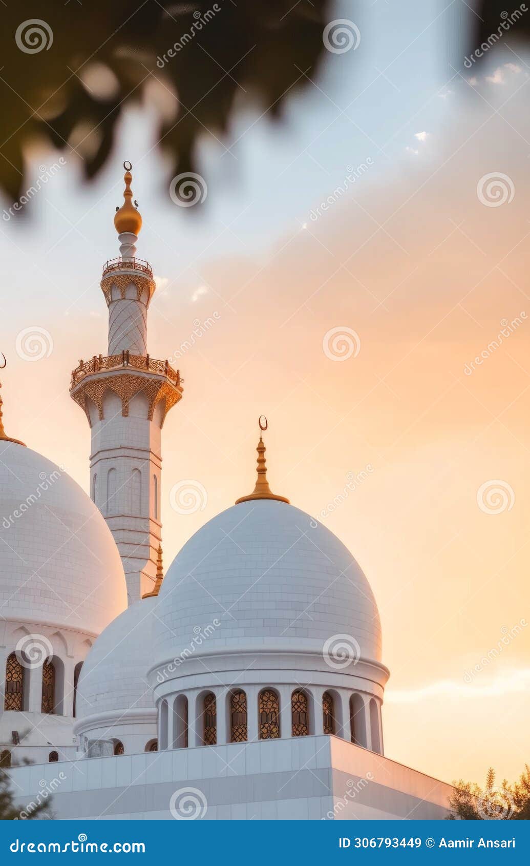 White Mosque Against a Sunset Sky, Mosques Image Stock Illustration ...