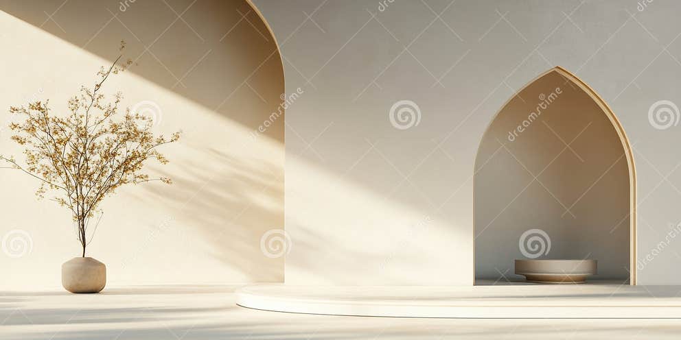 A White Mosque with a Tree in a Planter Stock Illustration ...