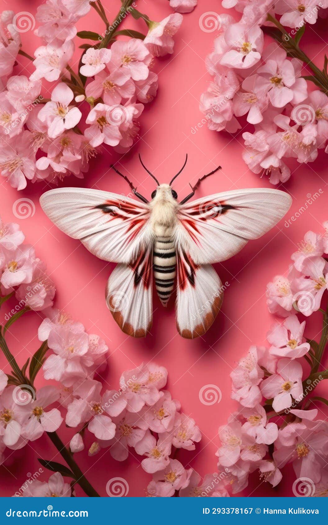 White Moth and Pink Flowers. Stock Illustration - Illustration of ...