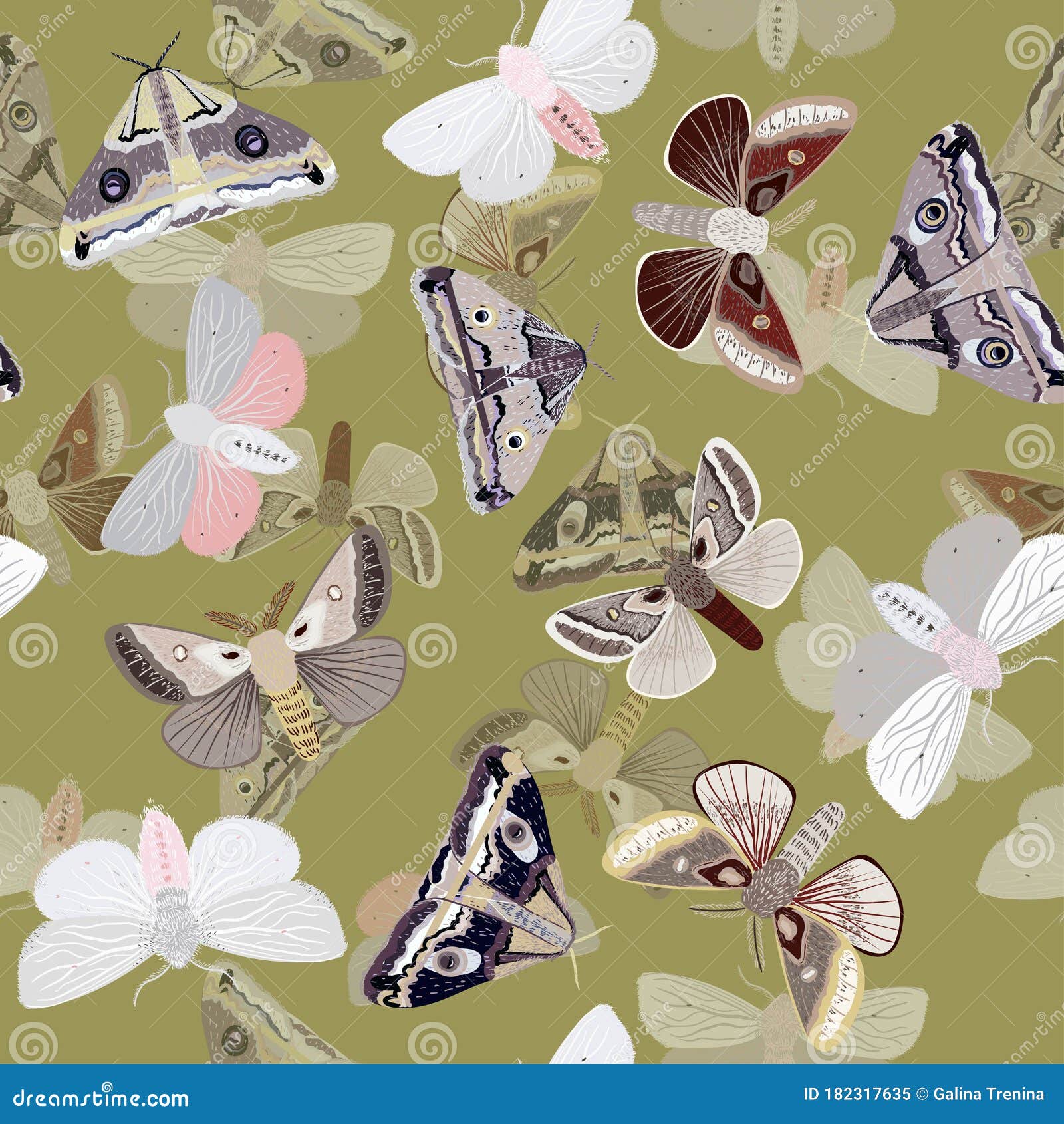 White Moths on a Light Blue Background. Seamless Vector Pattern with ...