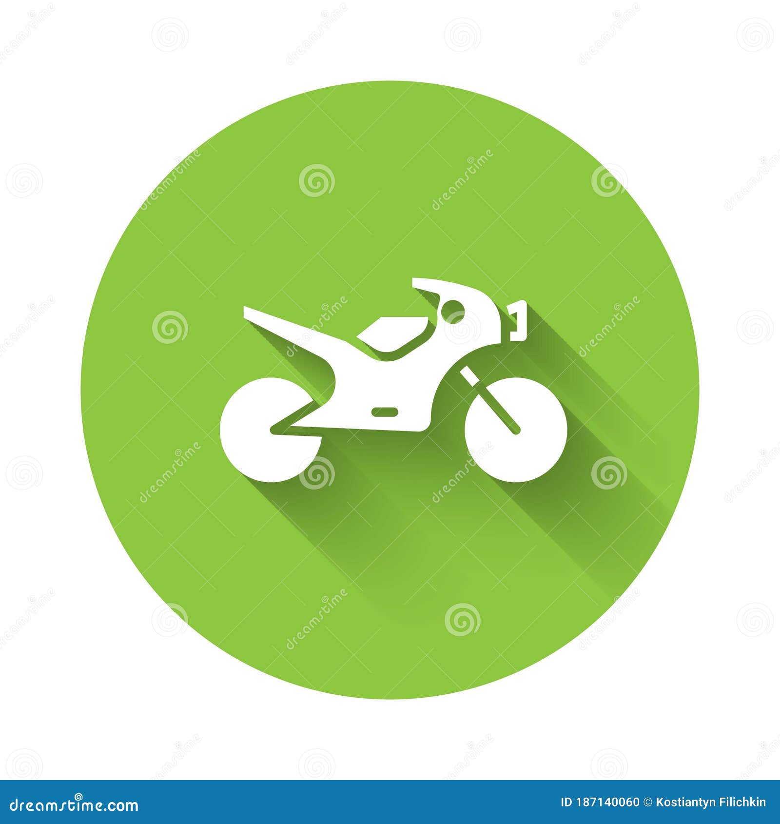 White Motorcycle Icon Isolated with Long Shadow. Green Circle Button ...