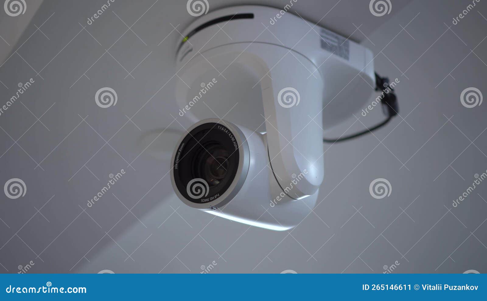 White Motorized Camera with Large Lens Close-up. Camera for Live ...