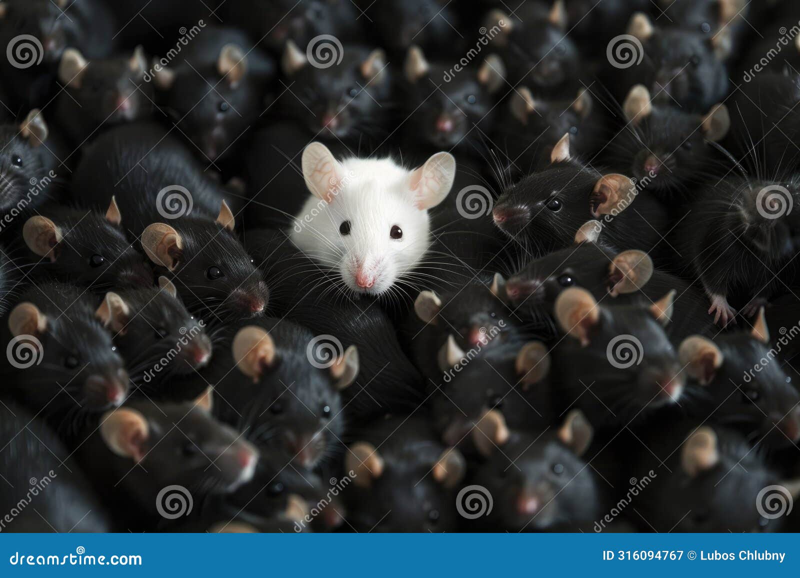 White Mouse in a Large Group of Black Rodents Stock Illustration ...