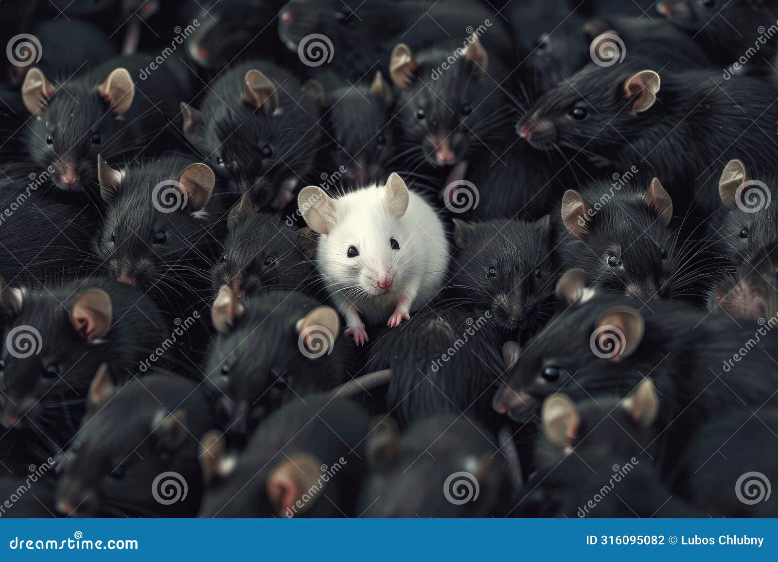 White Mouse in a Large Group of Black Rodents Stock Illustration ...
