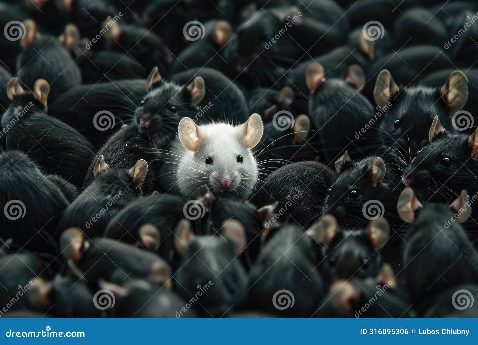 White Mouse in a Large Group of Black Rodents Stock Illustration ...