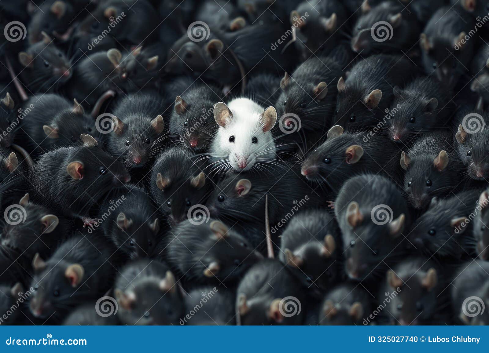 White Mouse in a Large Group of Black Rodents Stock Illustration ...