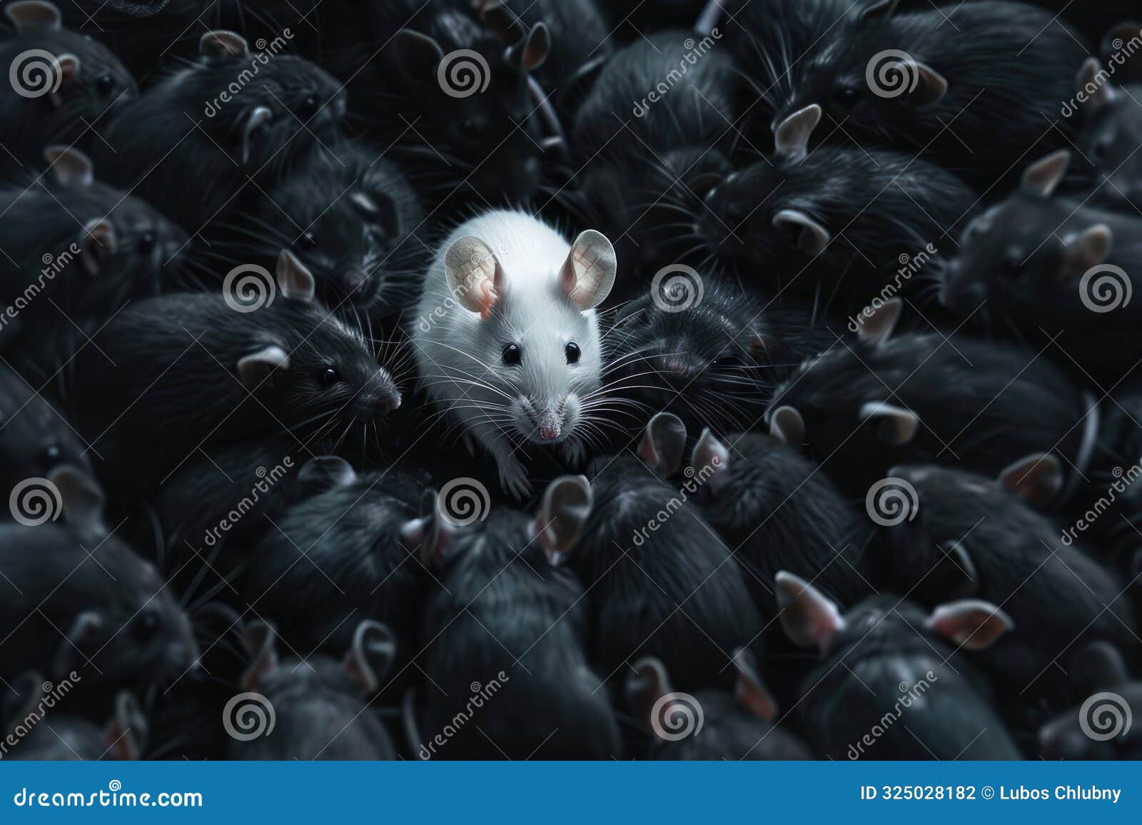 White Mouse in a Large Group of Black Rodents Stock Illustration ...