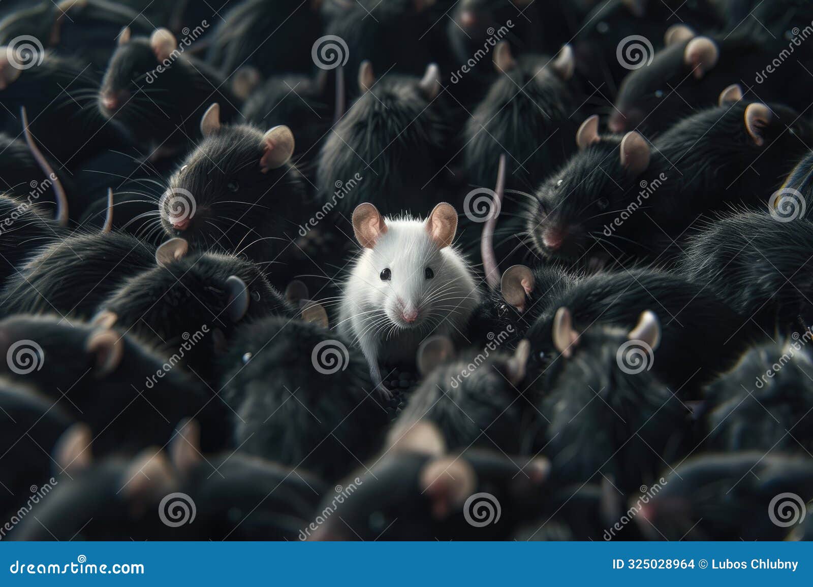 White Mouse in a Large Group of Black Rodents Stock Illustration ...