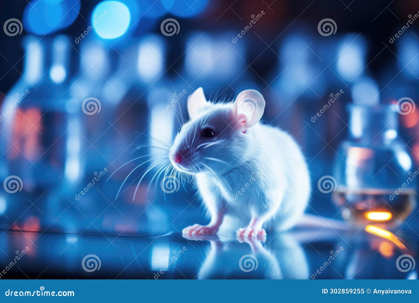 A White Mouse Sitting on Top of a Table Next To a Glass, Laboratory ...