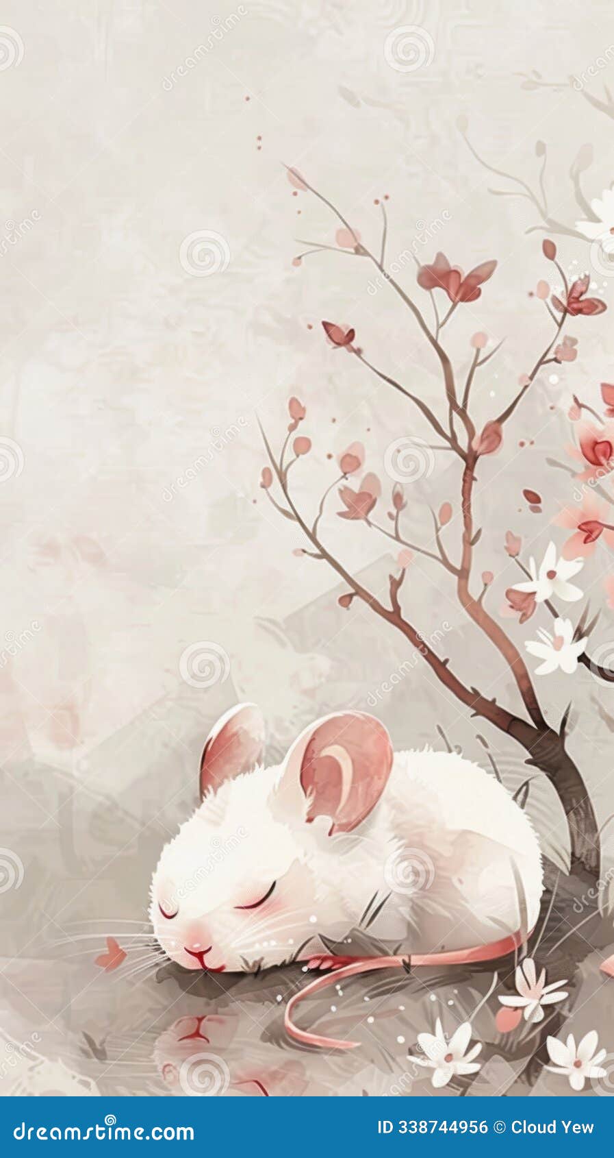 A White Mouse is Sleeping Under a Tree Stock Illustration ...