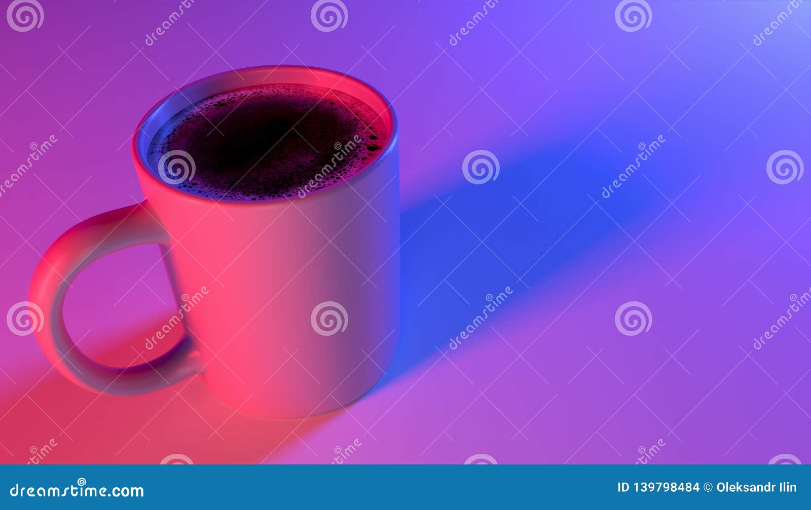 White Mug in Neon Lighting, Isometric View Stock Illustration ...