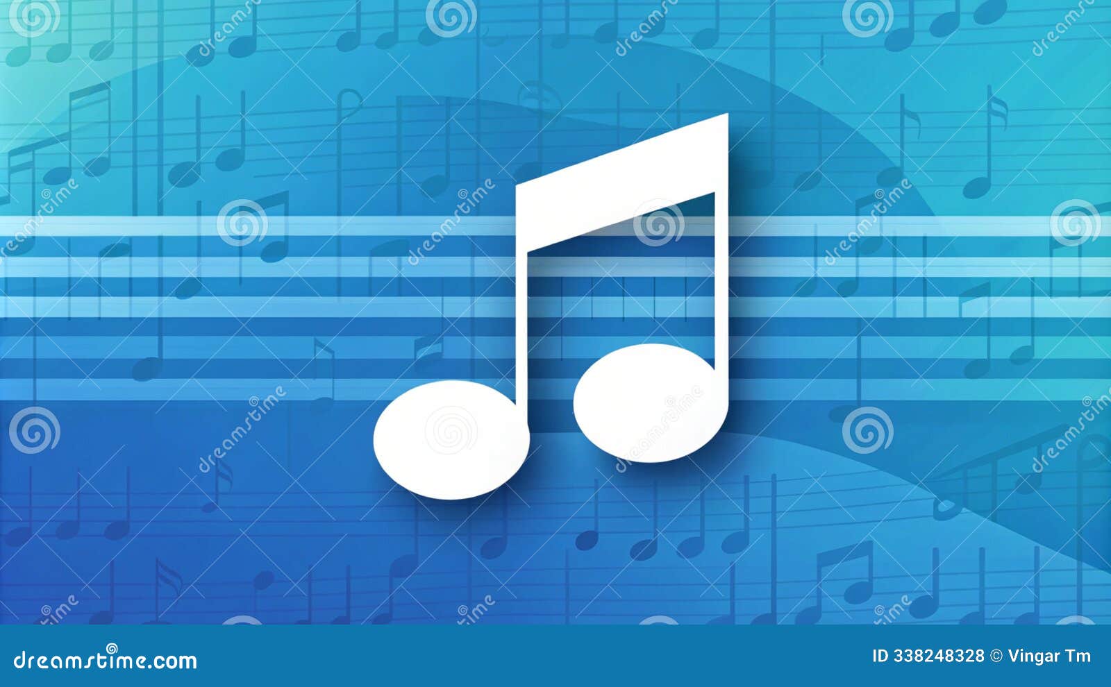 A White Music Note on a Blue Background with Musical Notes Stock ...