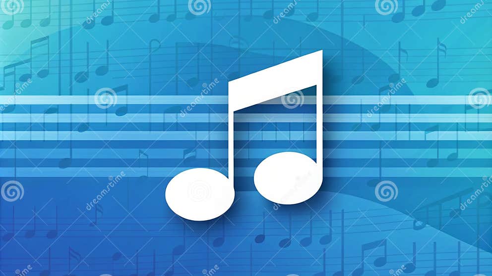 A White Music Note on a Blue Background with Musical Notes Stock ...