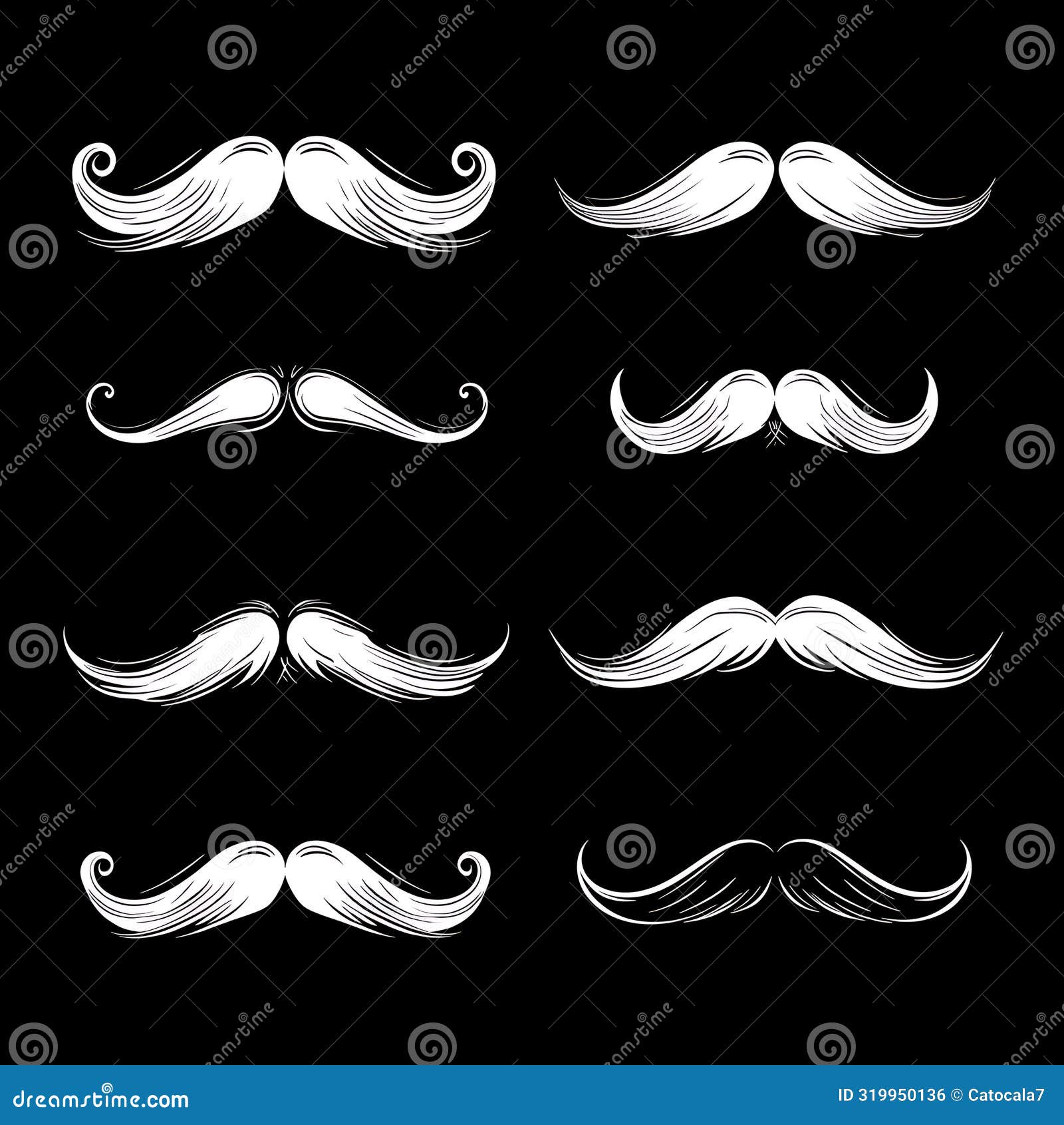 White Mustache of Different Shapes on a Black Background, Neutral ...