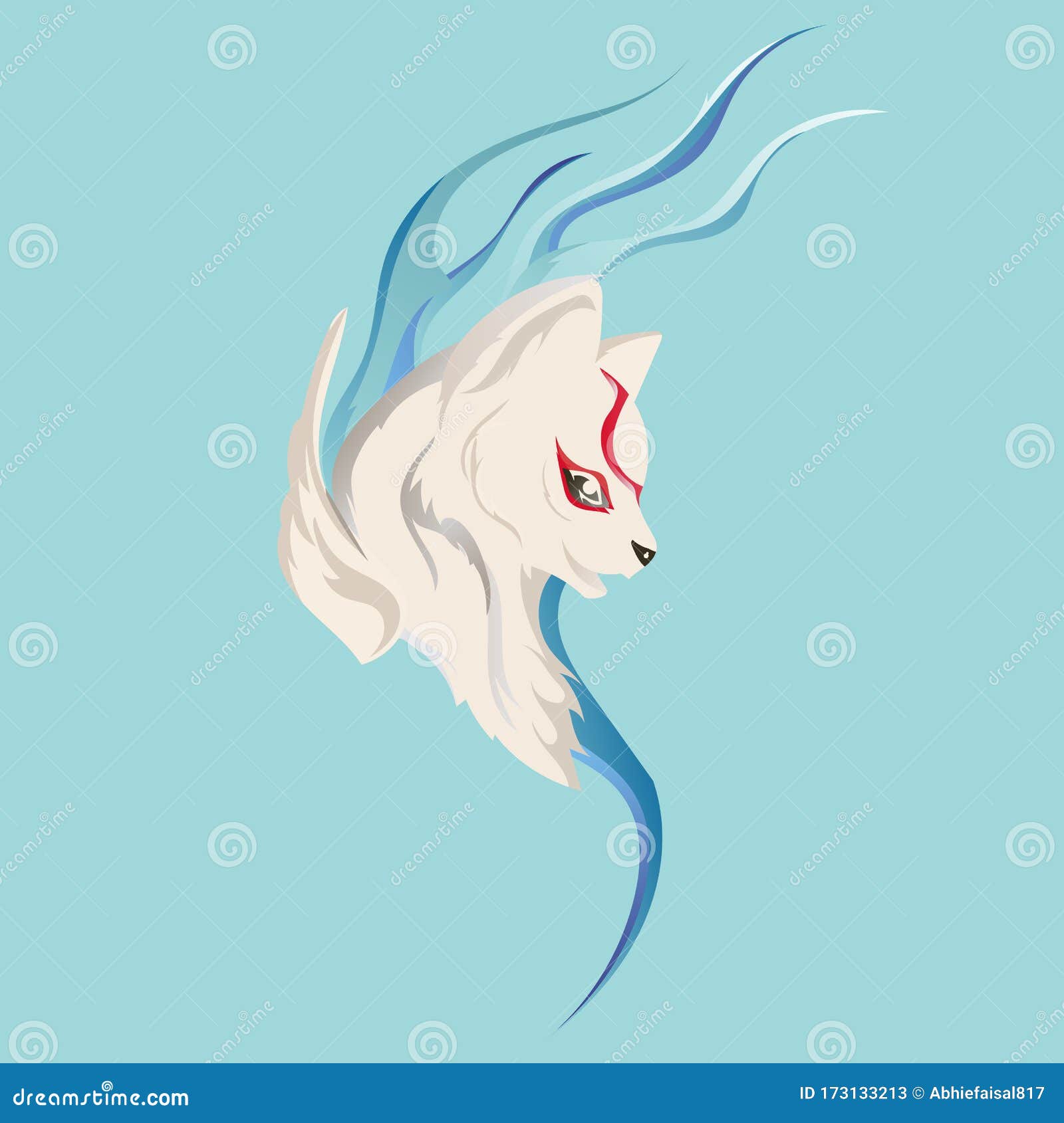 White Mythical Fox Eastern Cartoon Vector Illustration Stock Vector ...