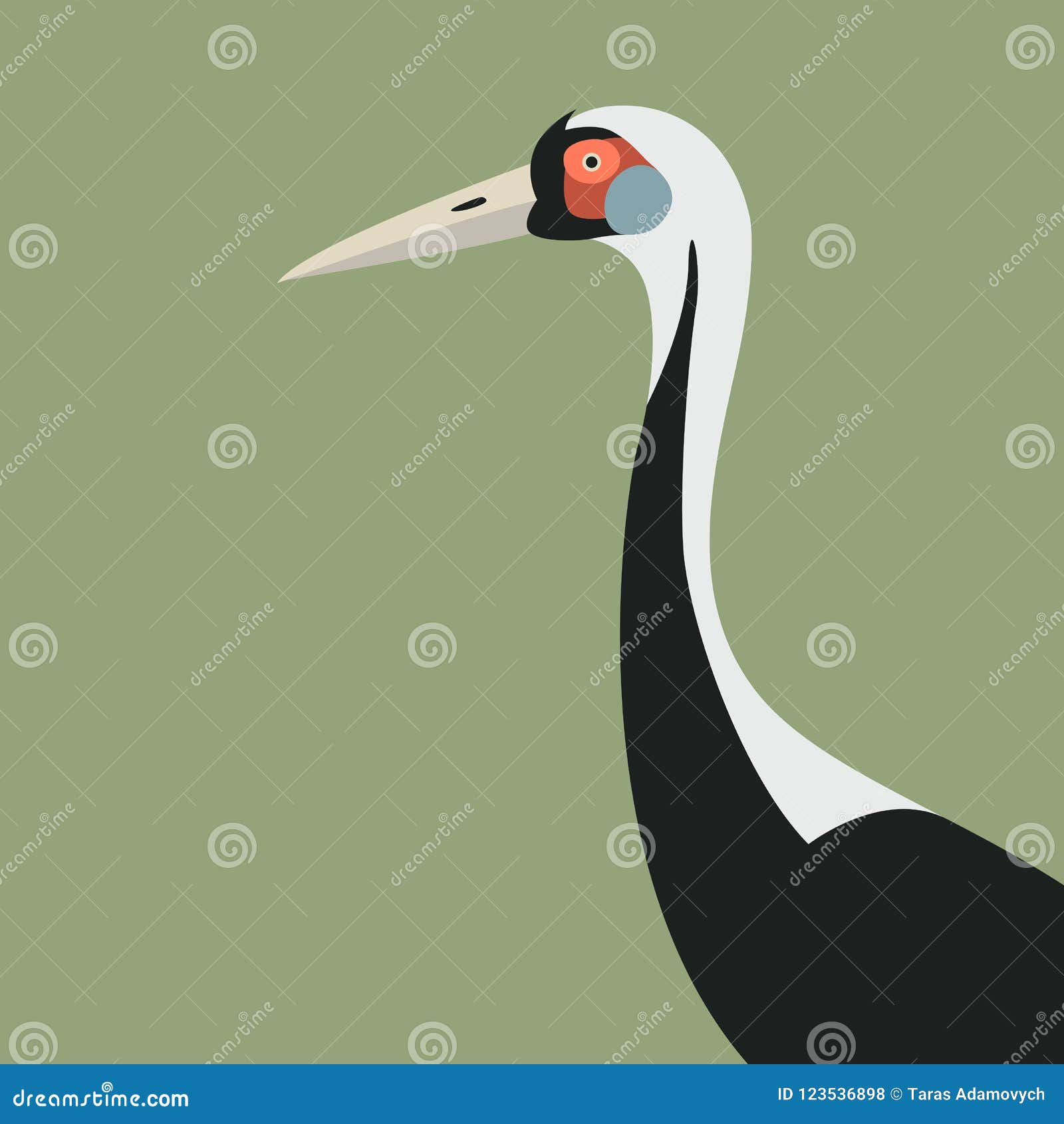 White - Naped Cranes Head Vector Illustration Flat Style Stock Vector ...