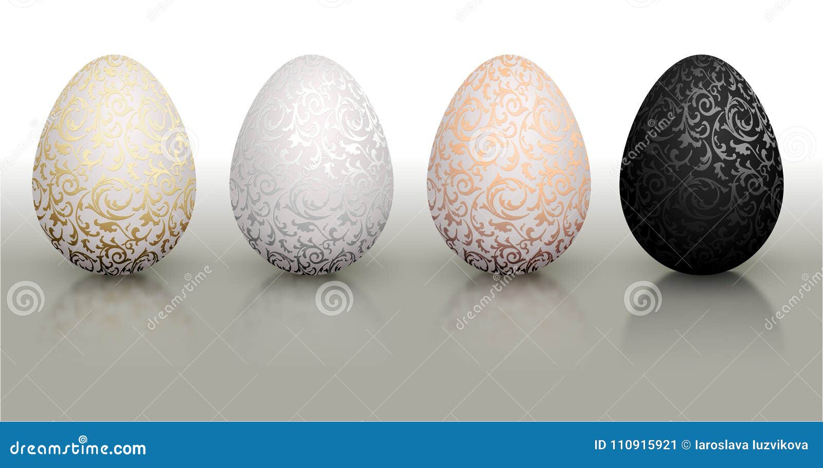 White Natural Color Realistic Easter Egg Set with Metallic Floral ...
