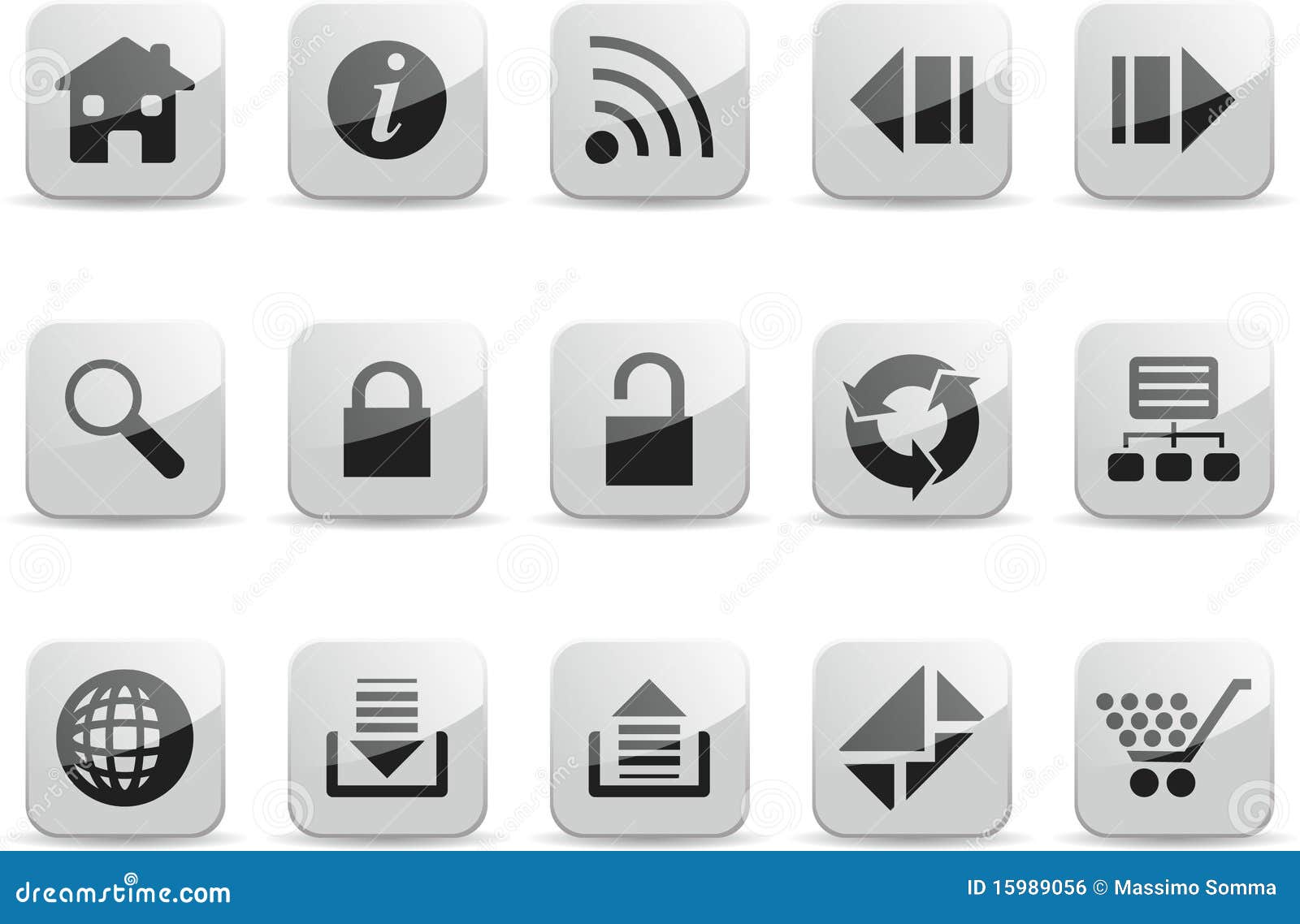 White Navigation Glossy Icon Set Stock Vector - Illustration of ...
