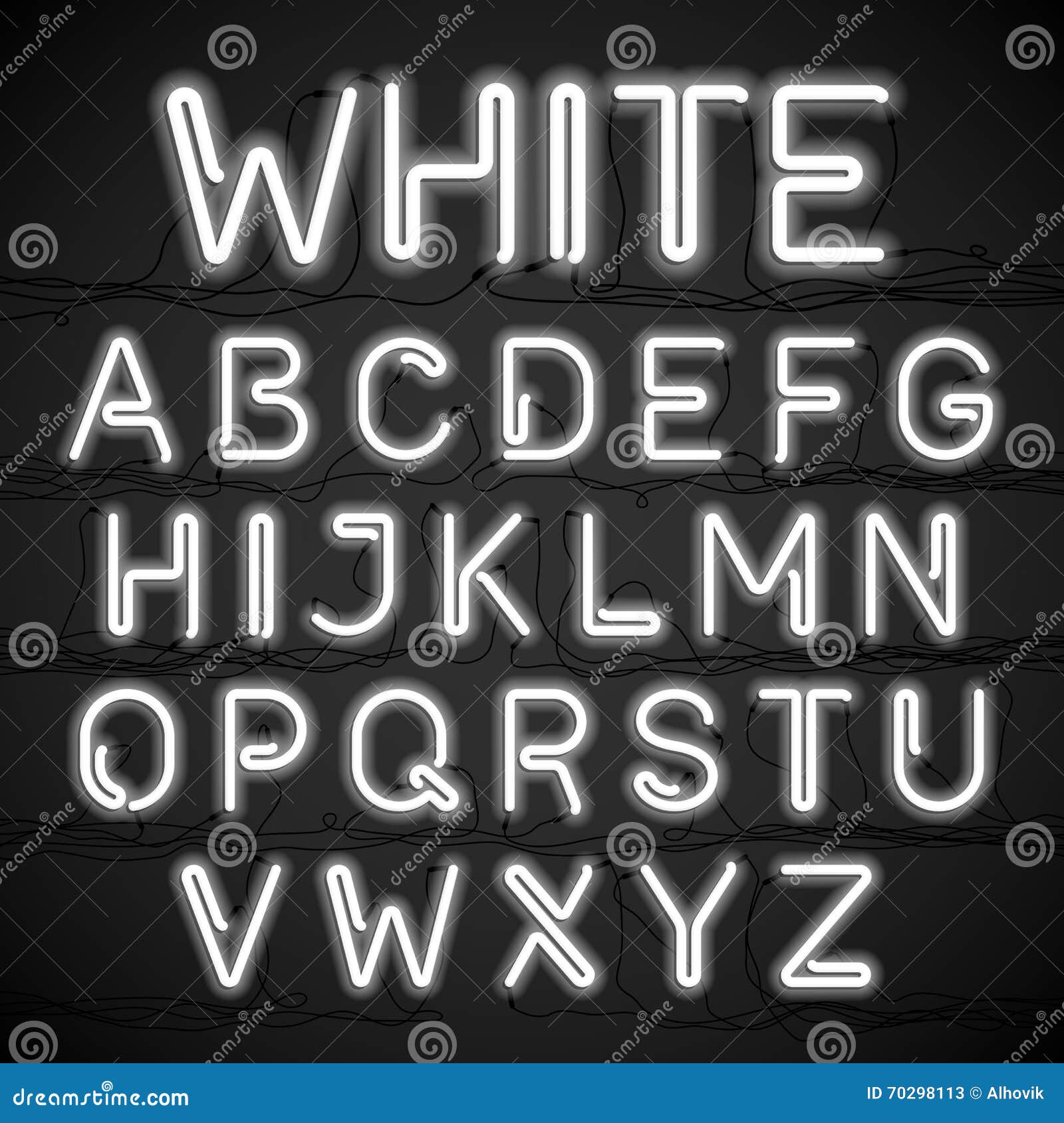 White Neon Light Alphabet with Cable Stock Vector - Illustration of ...