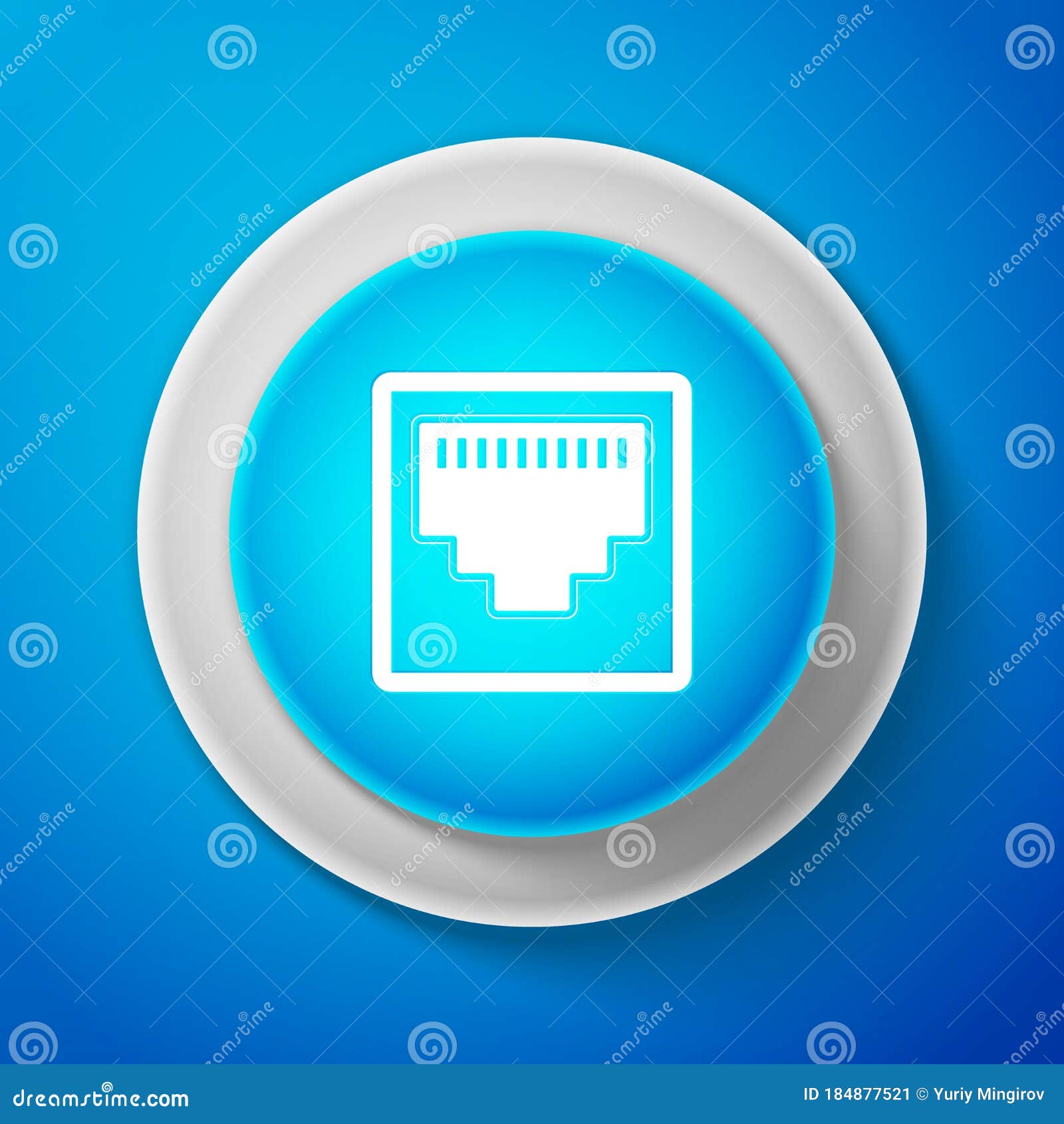 White Network Port - Cable Socket Icon Isolated on Blue Background. LAN ...