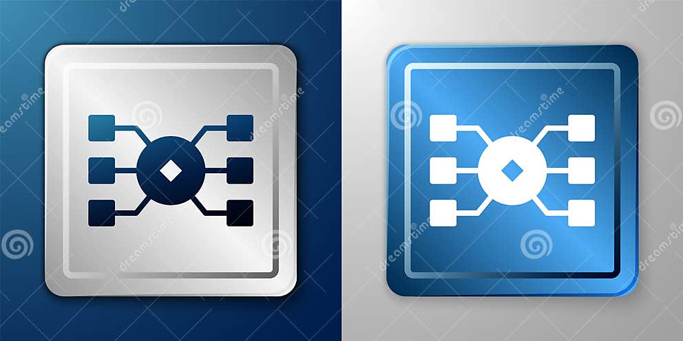 White Neural Network Icon Isolated on Blue and Grey Background ...
