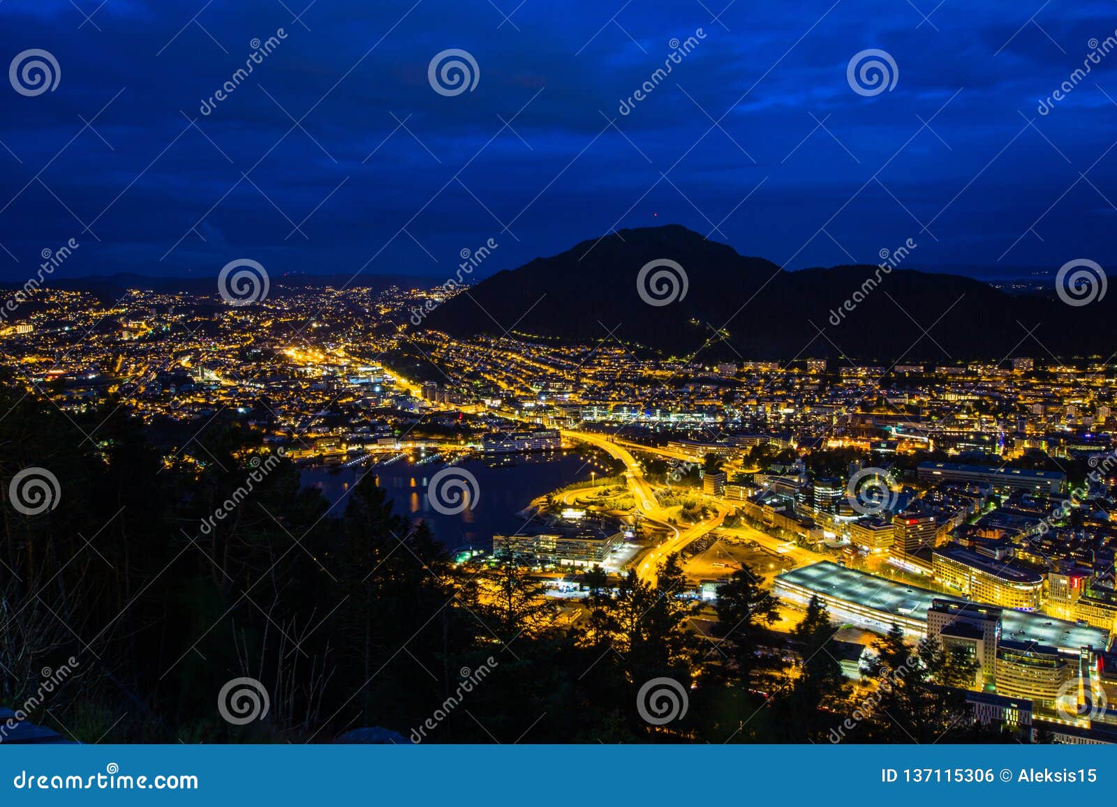 White Night of Bergen from View Point Floyen, Panoramic View, Bergen ...