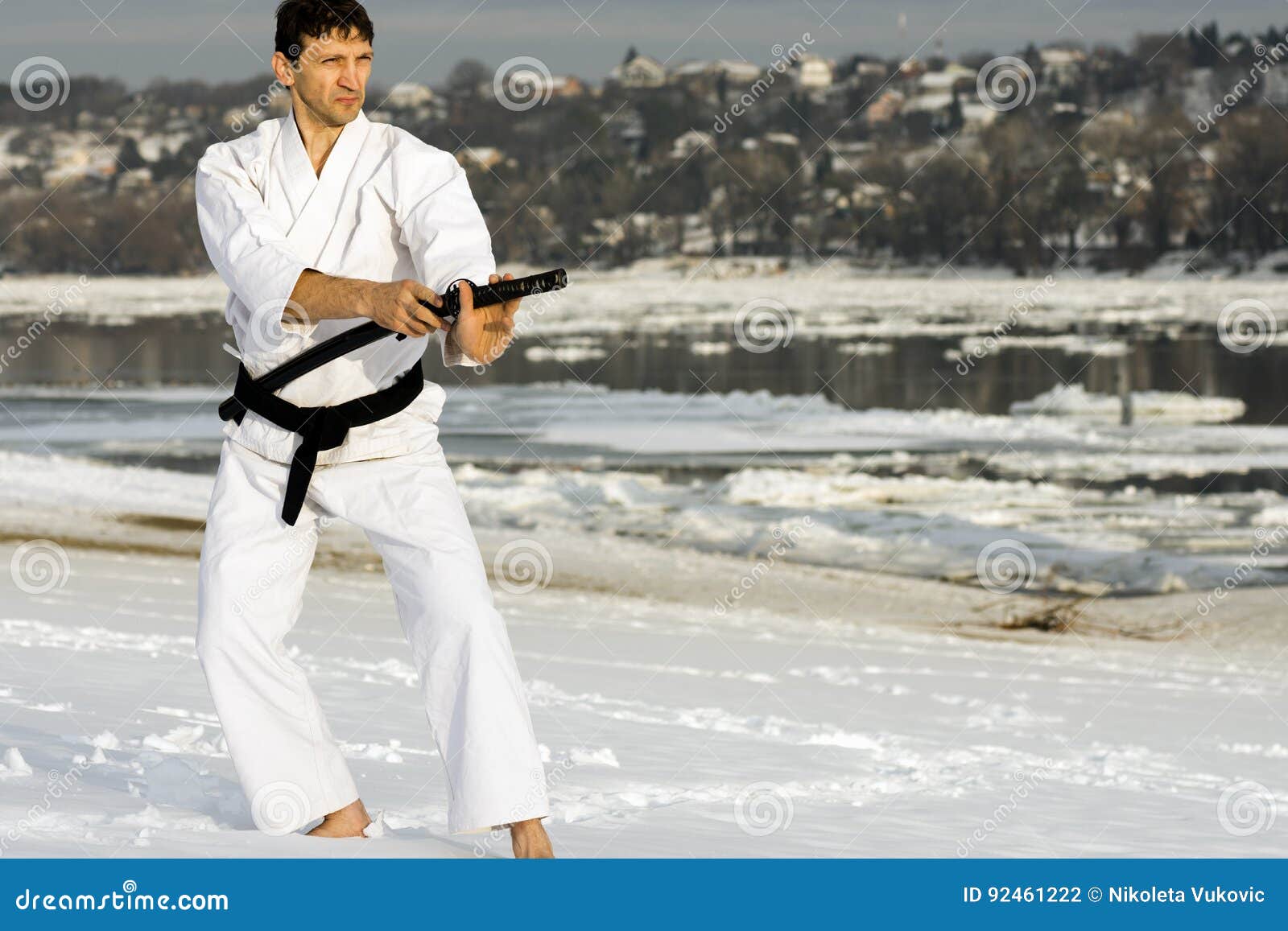 White ninja at winter stock photo. Image of combat, martial - 92461222