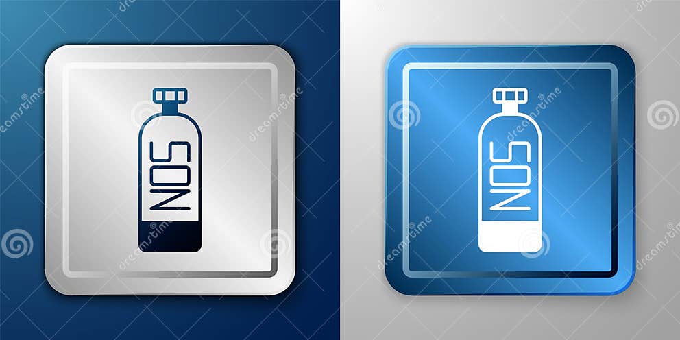 White Nitrous Oxide Icon Isolated on Blue and Grey Background. Silver ...
