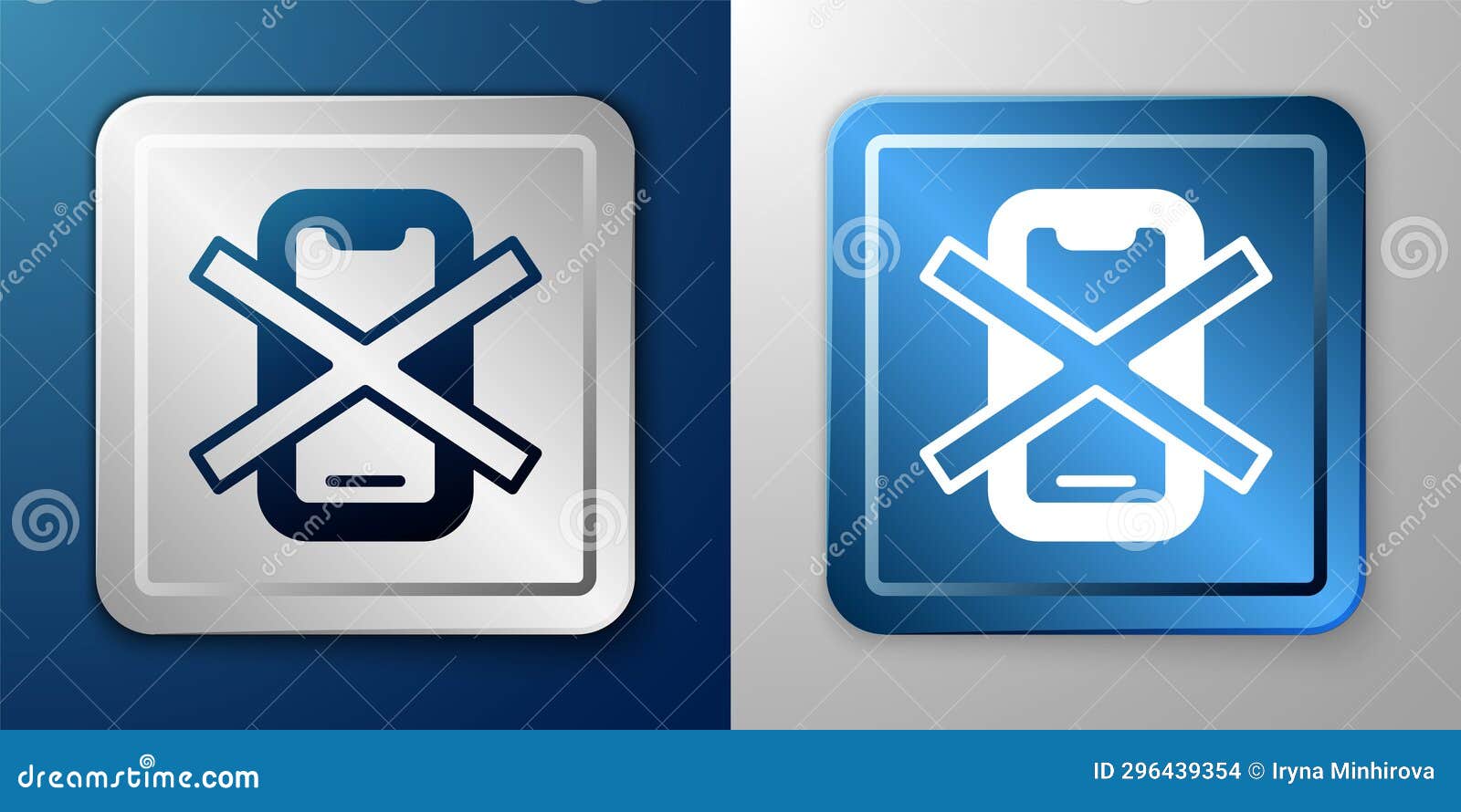 White No Cell Phone Icon Isolated on Blue and Grey Background. No ...