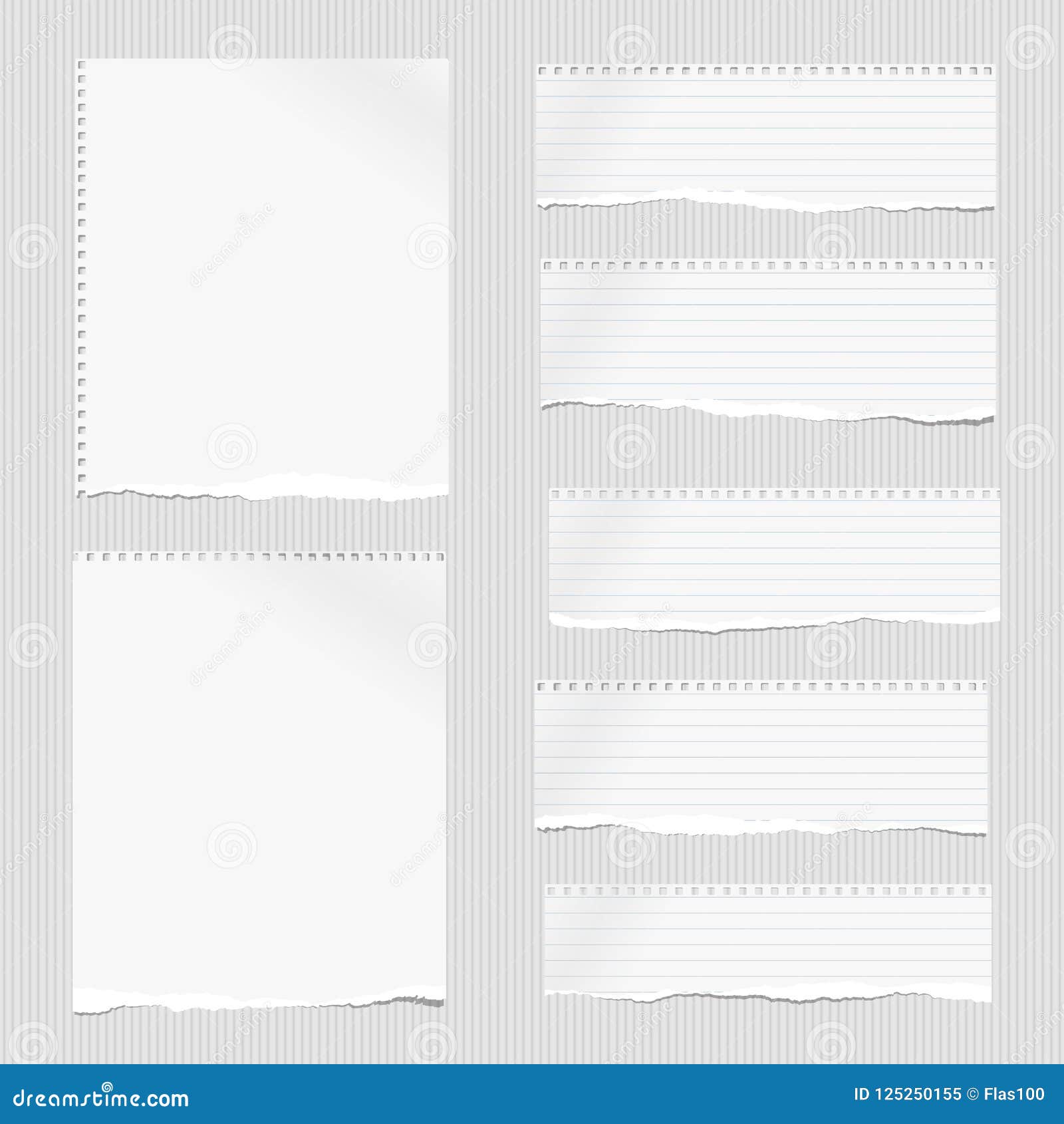 White Note, Notebook Paper Pieces with Torn Edge Stuck on Gray Lined ...