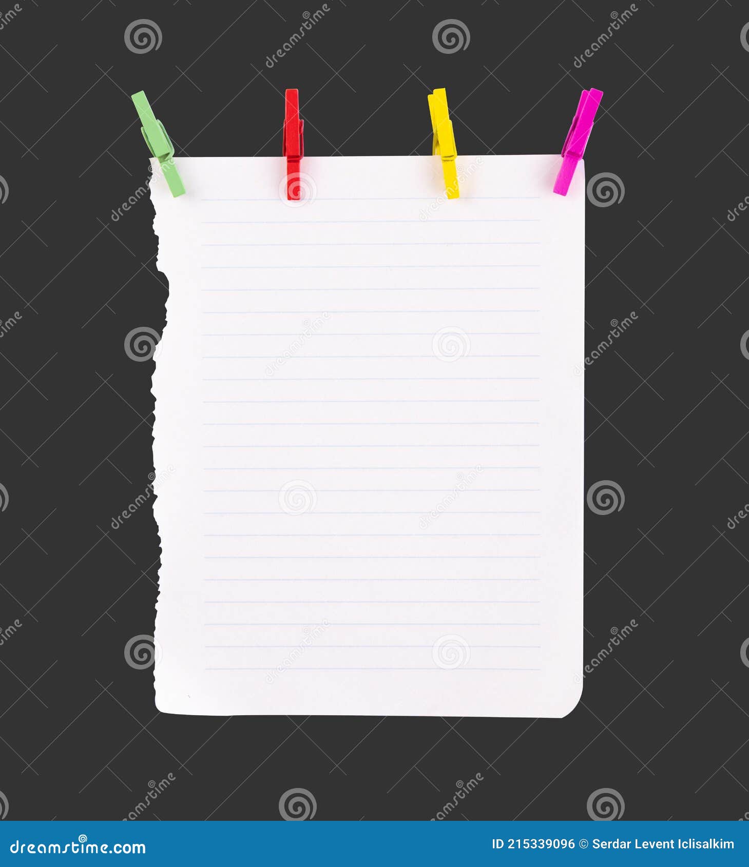 White Note Paper Fastened with Colored Pegs Stock Photo - Image of note ...