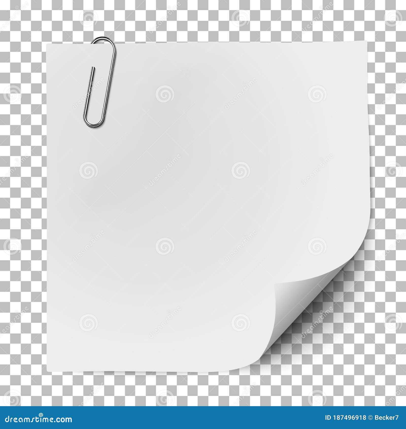 Vector White Note Paper with Glaring Metallic Clip Isolated on ...
