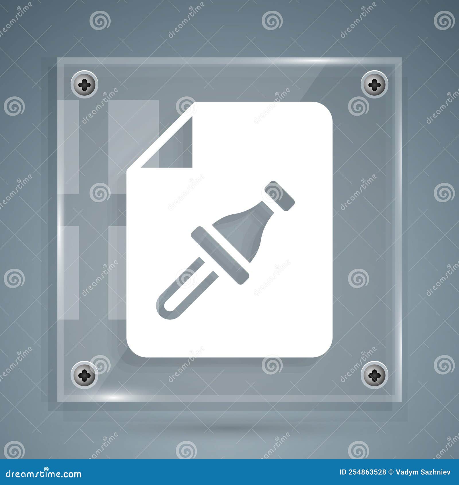 White Note Paper with Pinned Pushbutton Icon Isolated on Grey ...