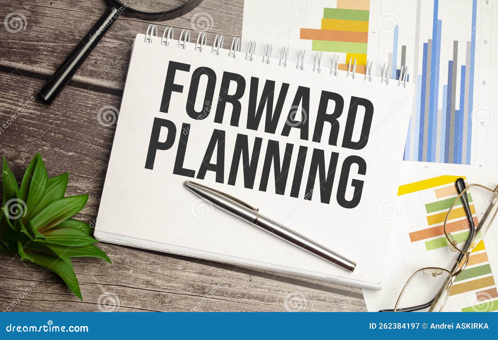 White Notebook with Forward Planning Words and Charts Stock Image ...