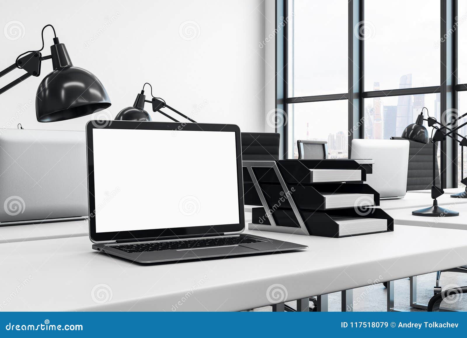 White Notebook on Office Desk Stock Illustration - Illustration of lamp ...