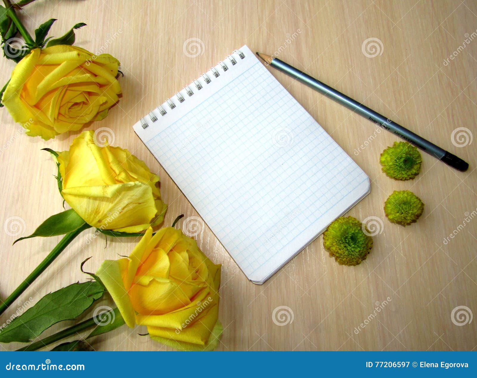 White Notepad for Writing Text with Yellow Flowers Stock Image - Image ...
