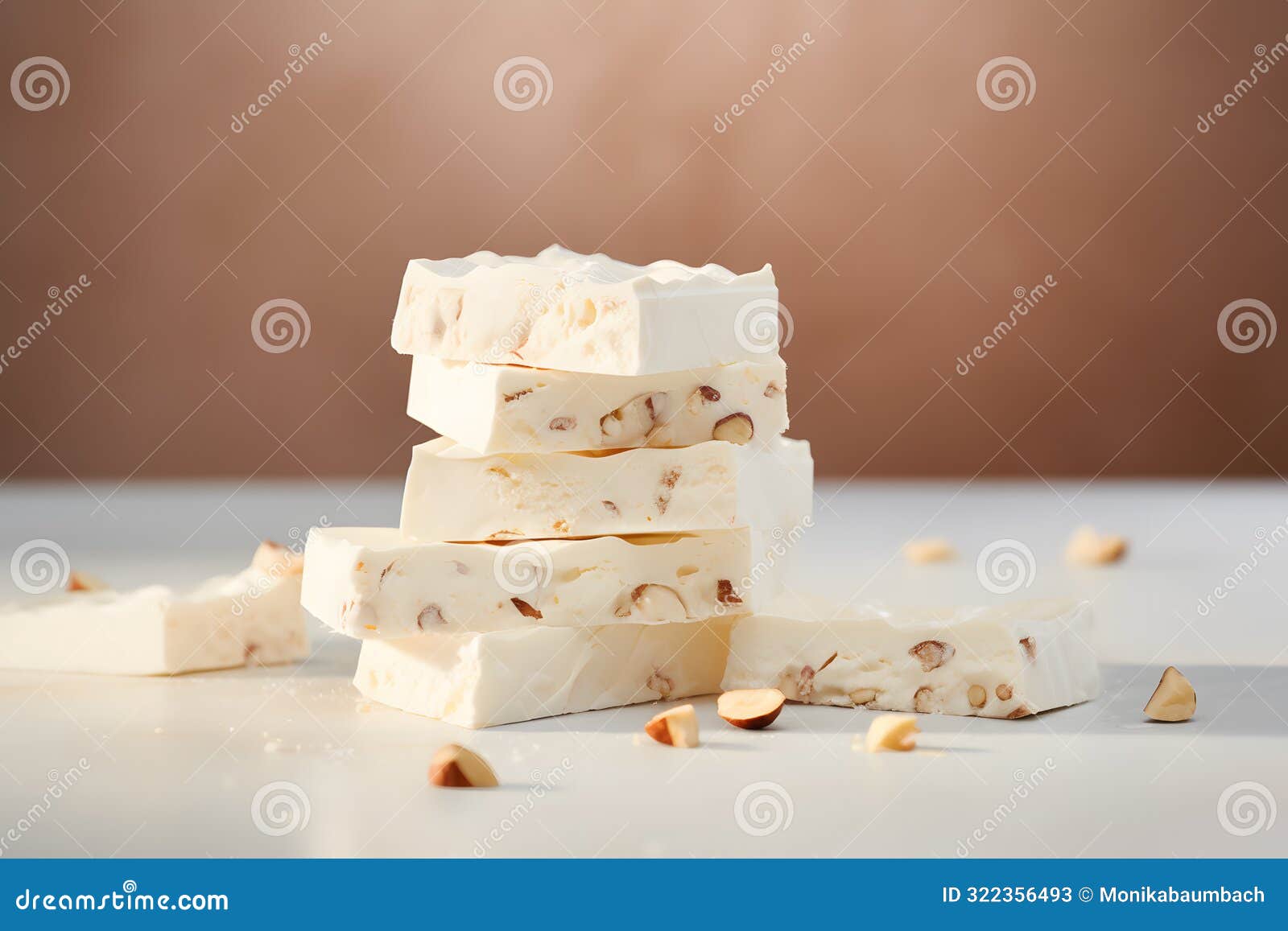 White Nougat Bars In Front Of Blue Background Stock Photo ...