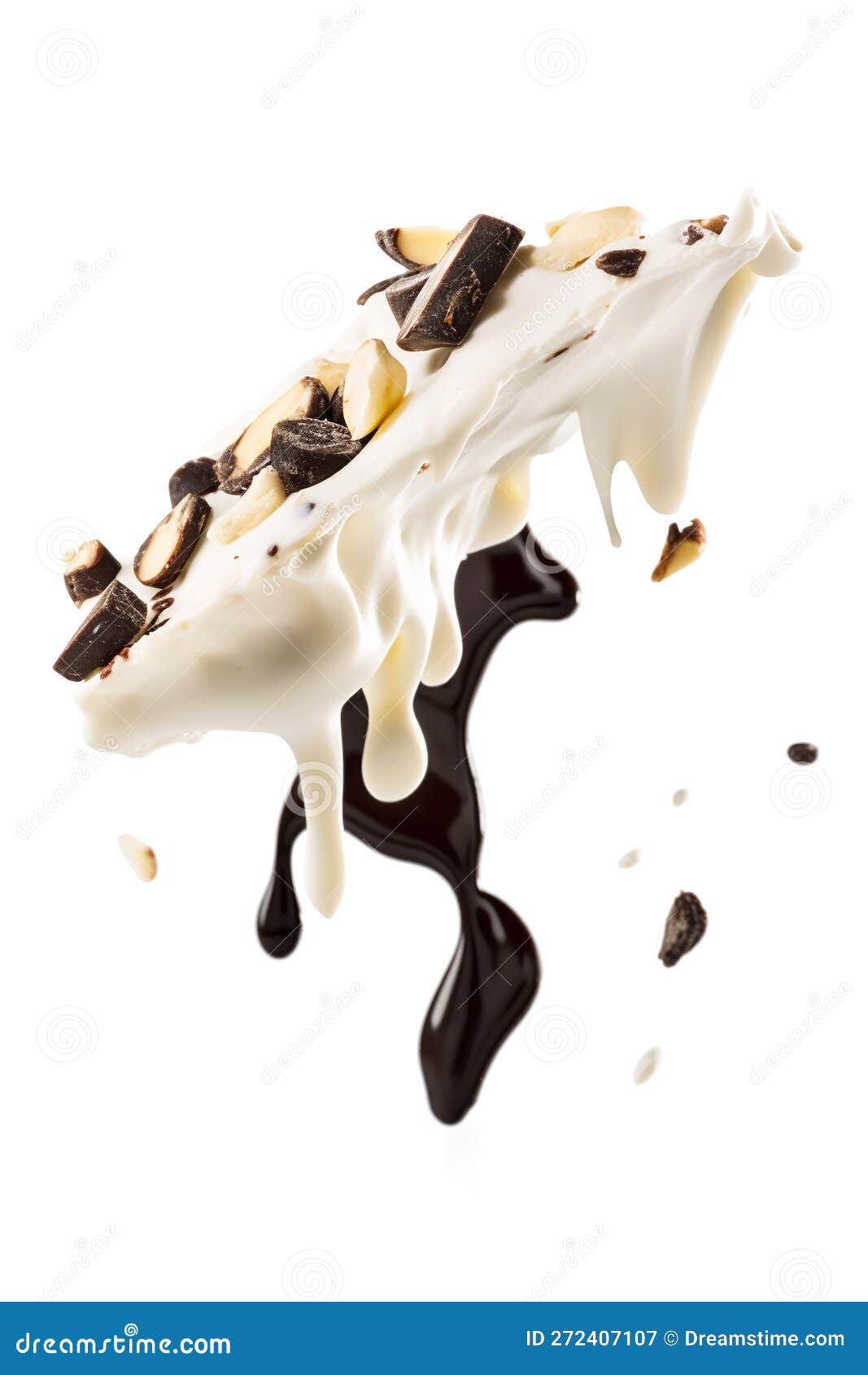 White Nougat with Nuts and Melted Dark Chocolate Stack, AI Generative ...