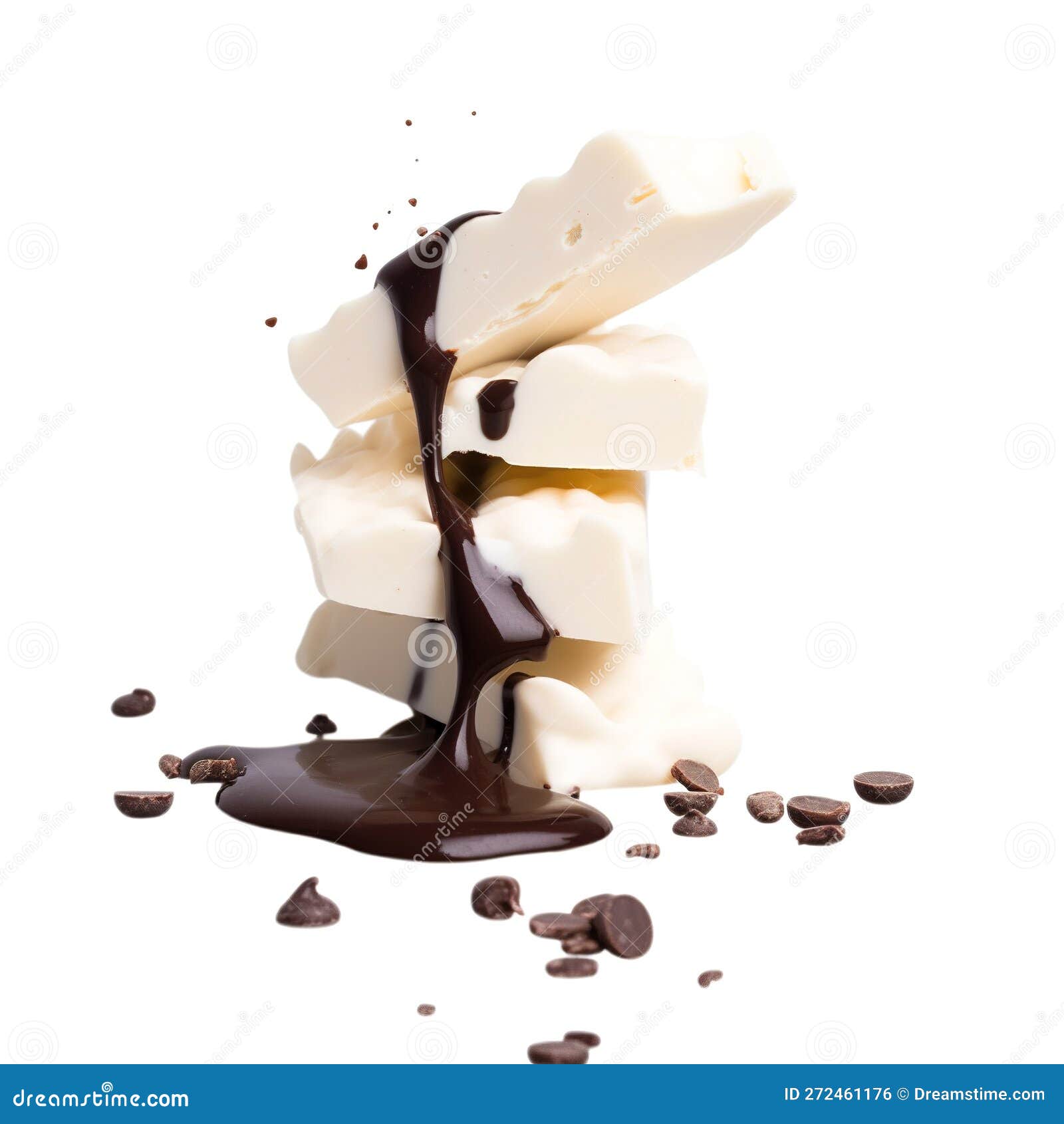 White Nougat with Nuts and Melted Dark Chocolate Stack, AI Generative ...