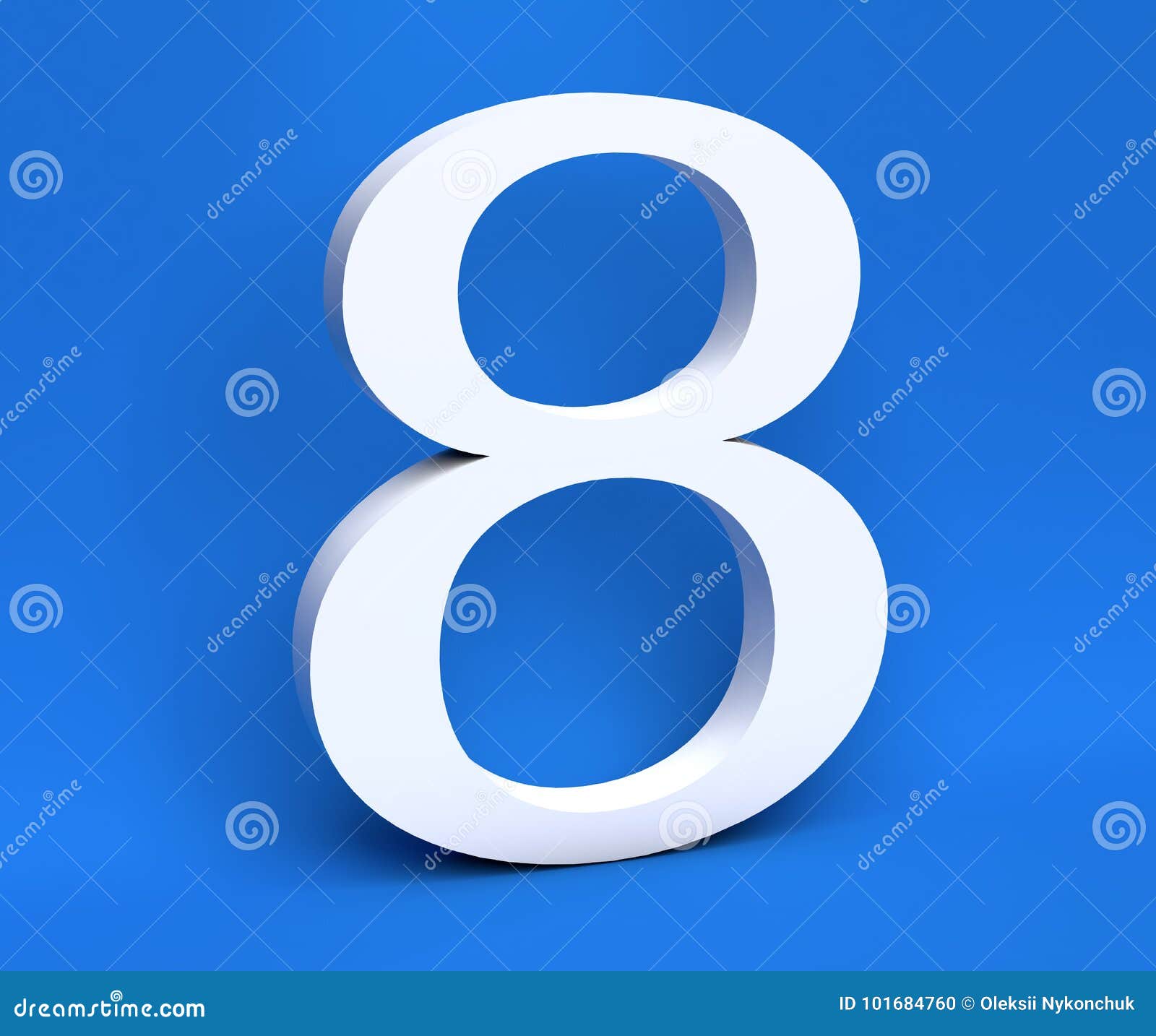 White Number 8 Eight on a Blue Background. 3D Render Stock Illustration ...