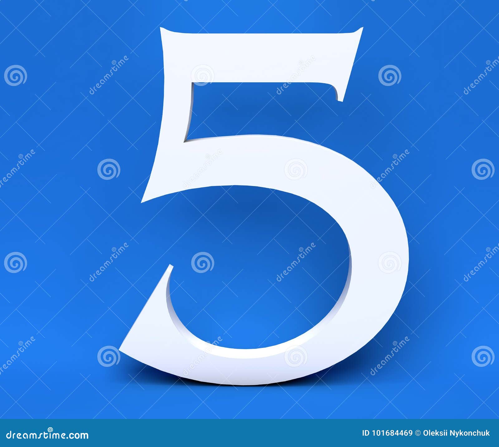 White Number 5 Five on a Blue Background. 3D Render Stock Illustration ...