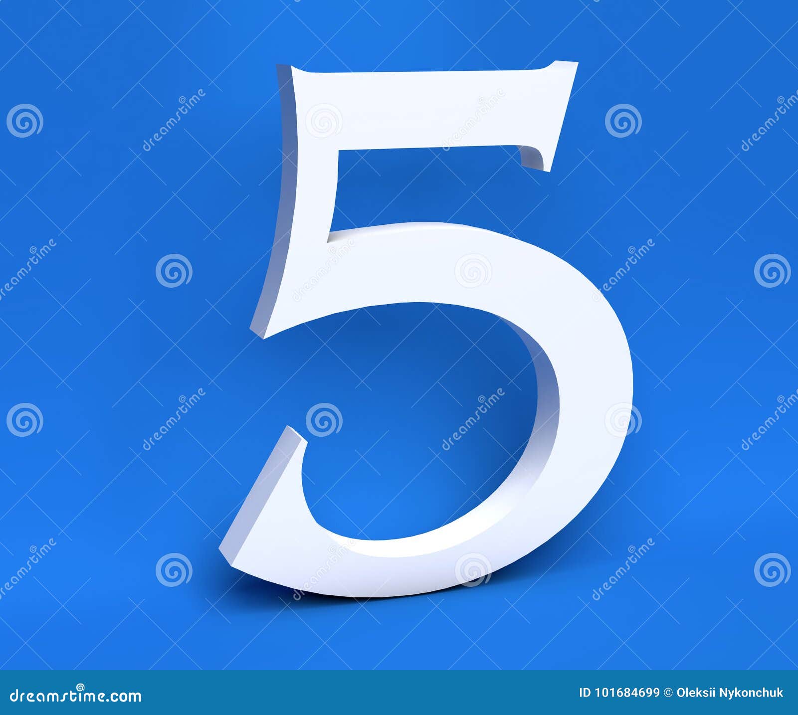 White Number 5 Five on a Blue Background. 3D Render Stock Illustration ...
