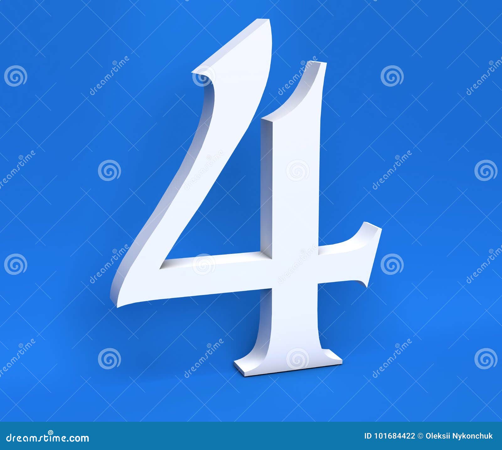 White Number 4 Four on a Blue Background. 3D Render Stock Illustration ...
