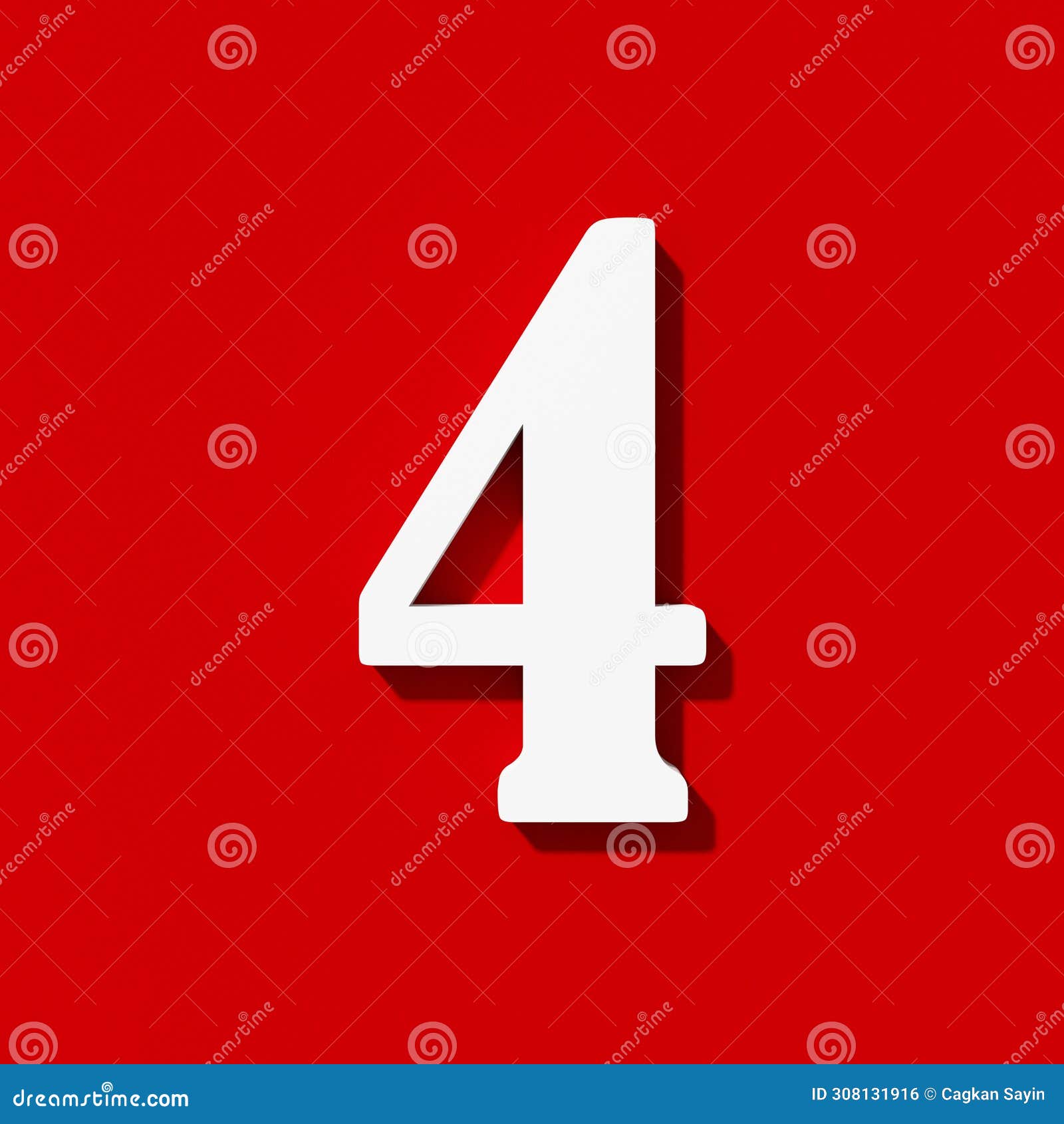 White Number Four on Red Background Stock Illustration - Illustration ...