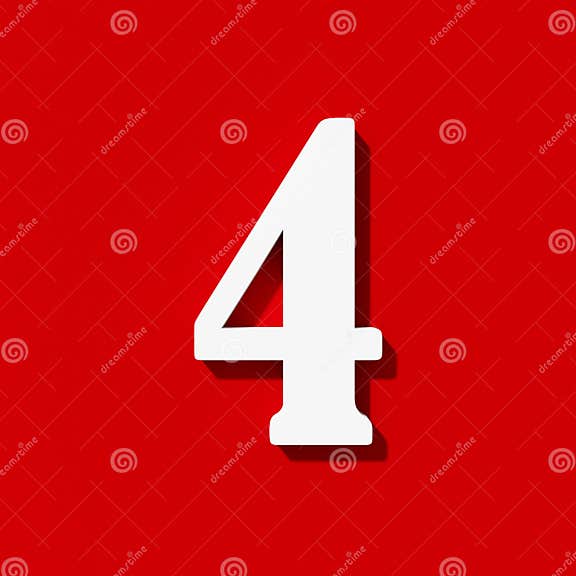 White Number Four on Red Background Stock Illustration - Illustration ...