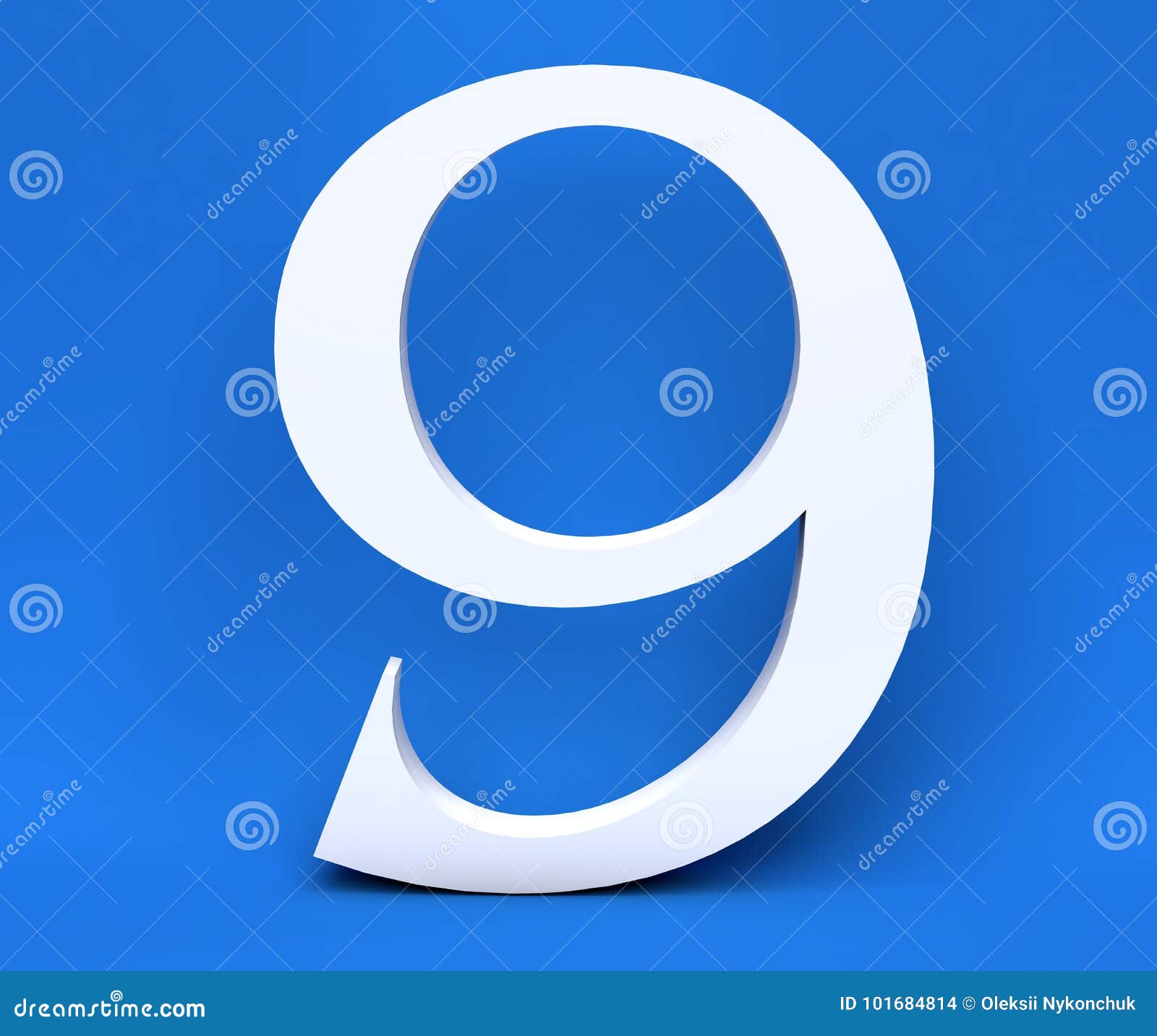 White Number 9 Nine on a Blue Background. 3D Render Stock Illustration ...