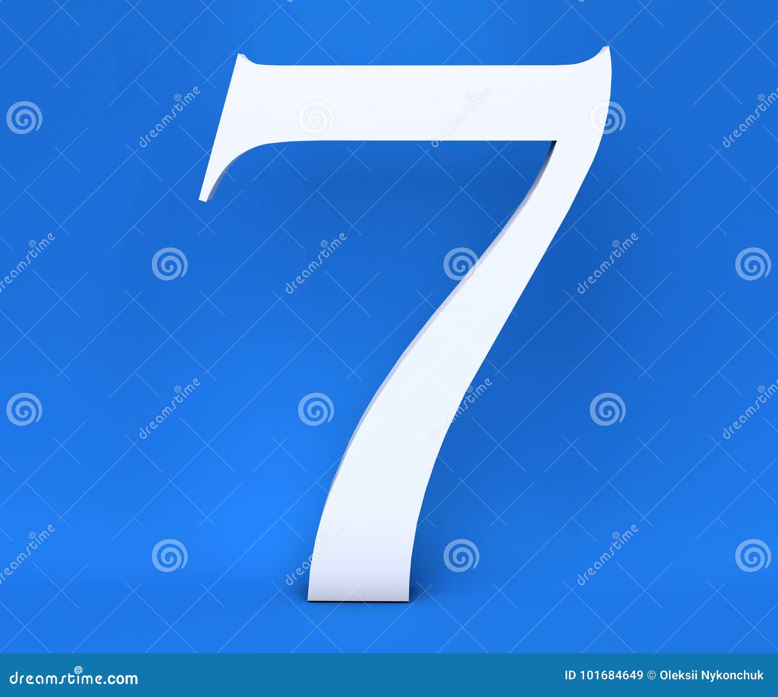White Number 7 Seven on a Blue Background. 3D Render Stock Illustration ...