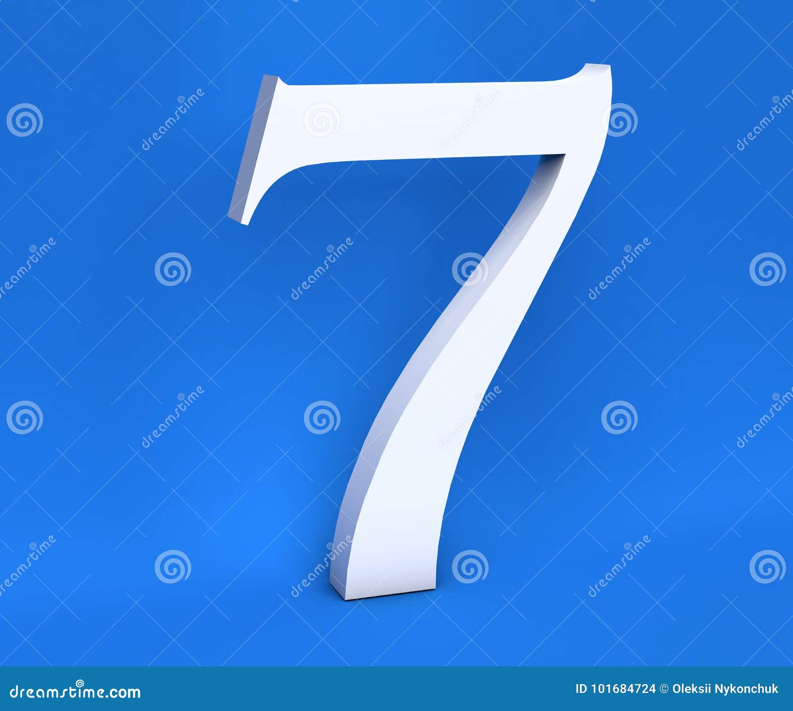 White Number 7 Seven on a Blue Background. 3D Render Stock Illustration ...