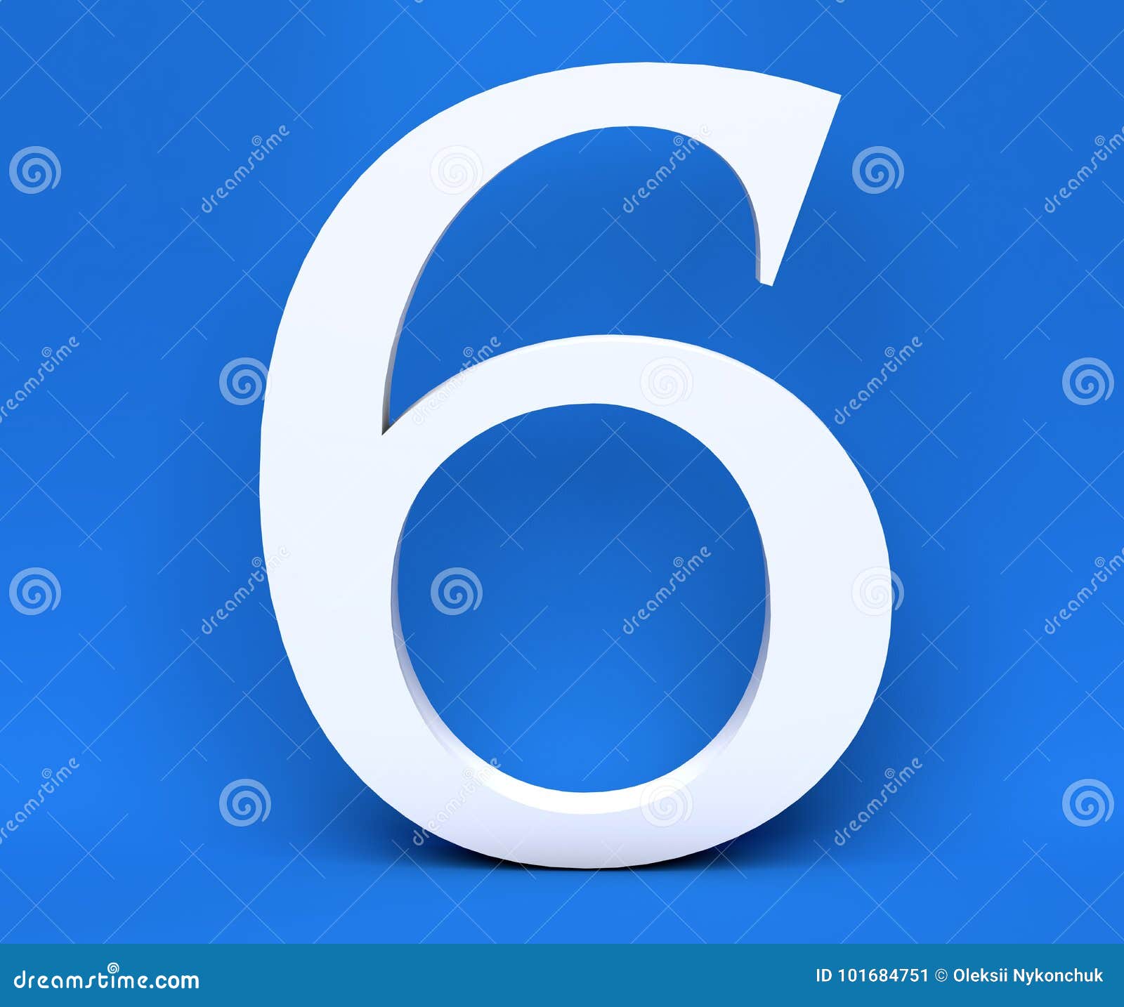 White Number 6 Six on a Blue Background. 3D Render Stock Illustration ...